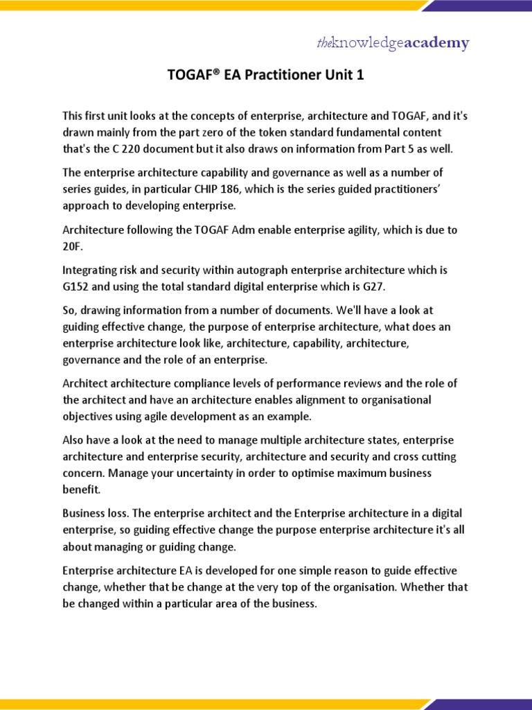 Transcript - ToGAF EA Practitioner | PDF | Enterprise Architecture | Risk