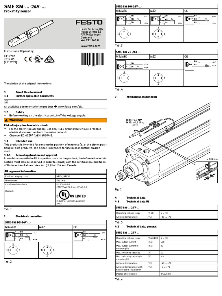 Festo SME-8M - 24V - Instruction - 2019-05 - 8112709g1 | PDF
