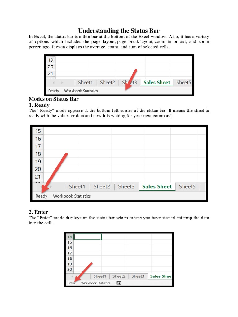 Understanding The Status Bar | PDF | Microsoft Excel | Worksheet