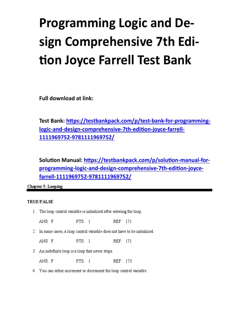 Programming Logic and Design Comprehensive 7th Edition Joyce Farrell ...