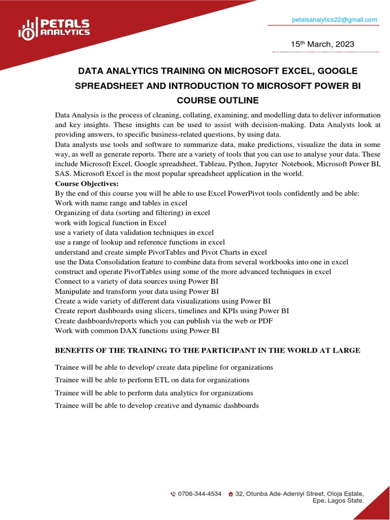 Data Analytics Training Course Outline | PDF