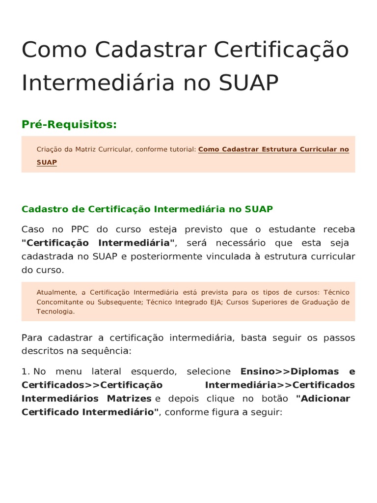 Como Cadastrar Certificacao Intermediaria No Suap | PDF