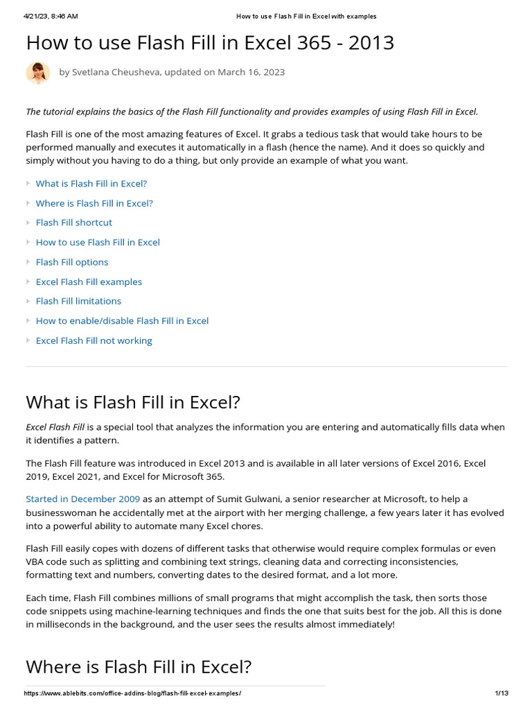 How To Use Flash Fill in Excel With Examples | PDF