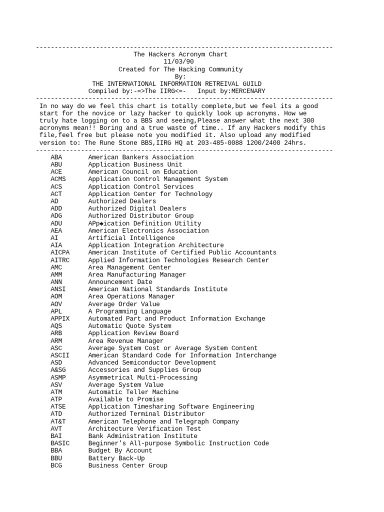 The Hacker's Acronym Chart | PDF