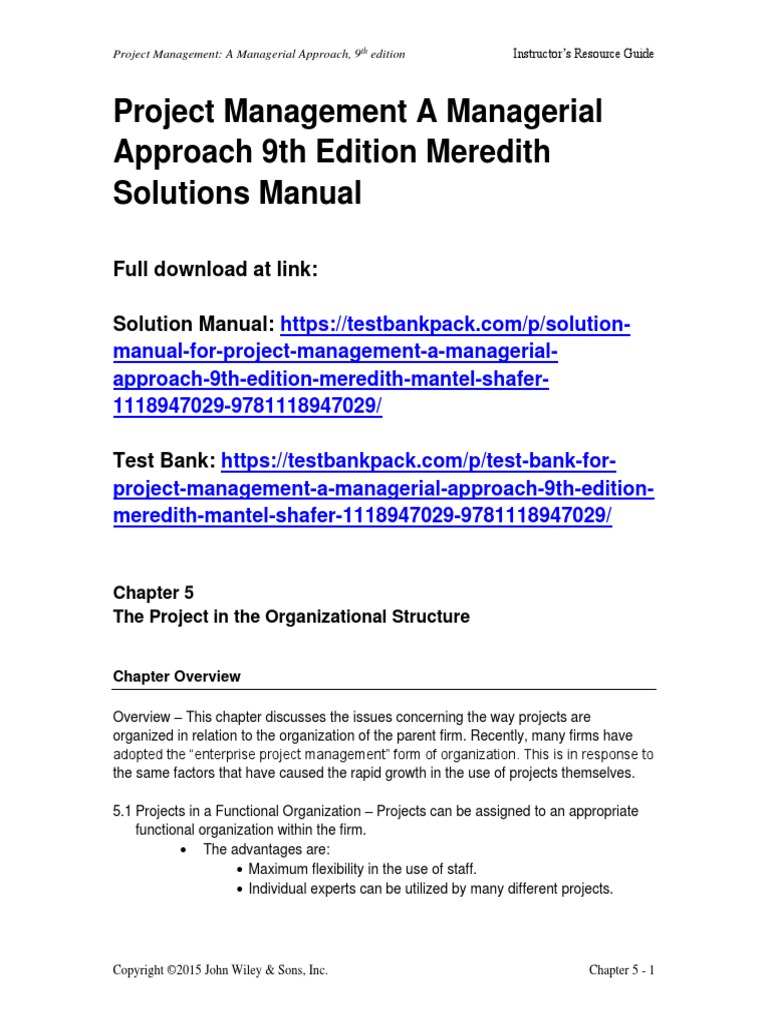 Project Management A Managerial Approach 9th Edition Meredith Solutions Manual 1 | PDF