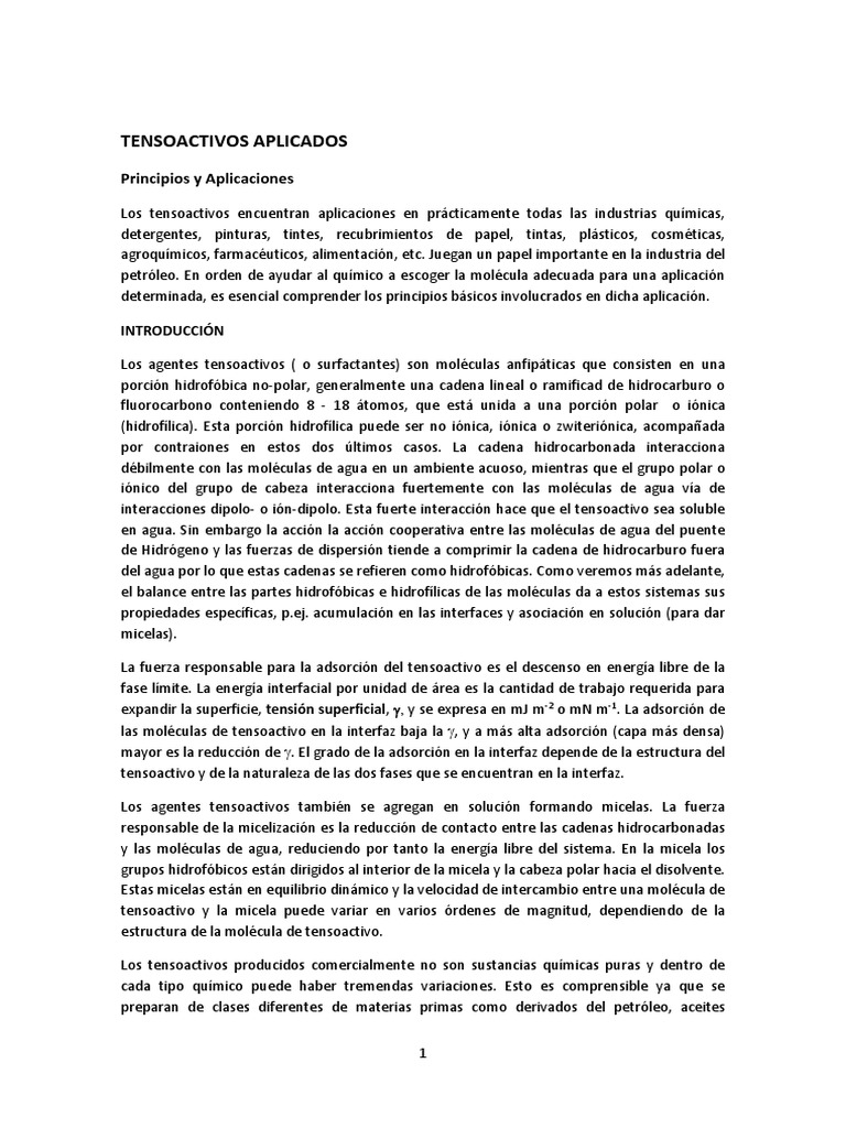 Tensoactivos Aplicados | PDF