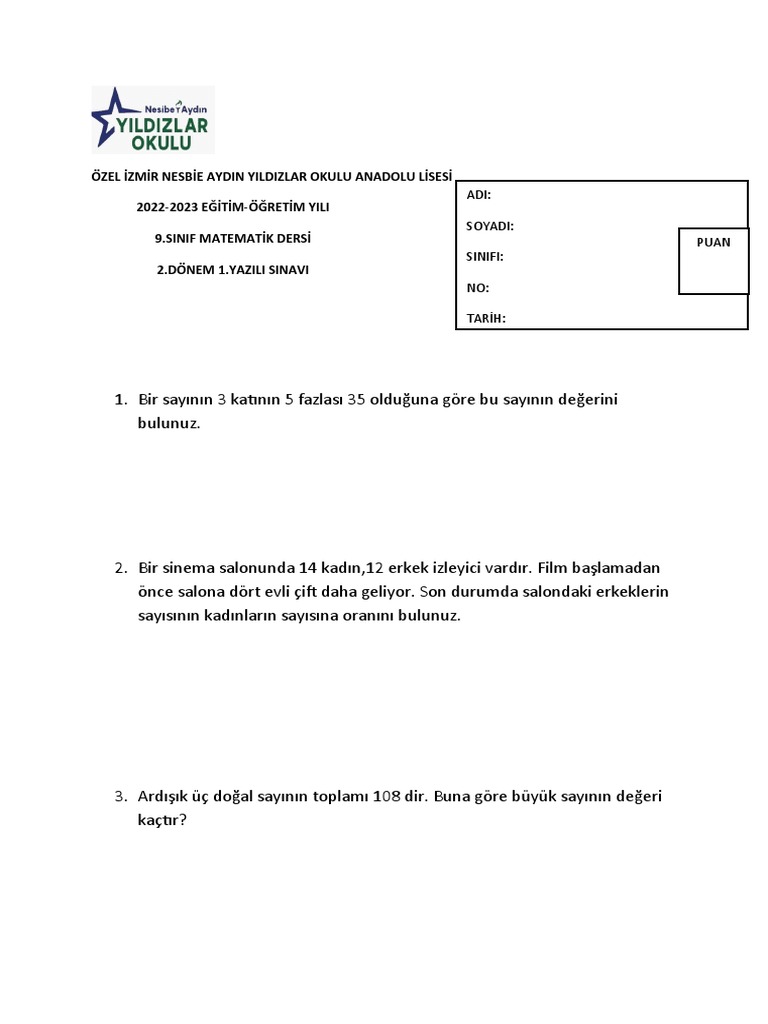 Sinav Kağidi Matbu 9 | PDF