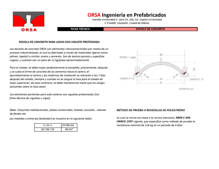 Ficha Tecnica Dovela - Vpret - Orsa | PDF