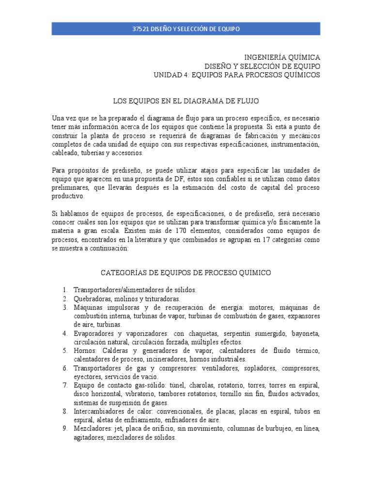 Equipos Clave en Procesos Químicos | PDF | Máquina de vapor | Vapor