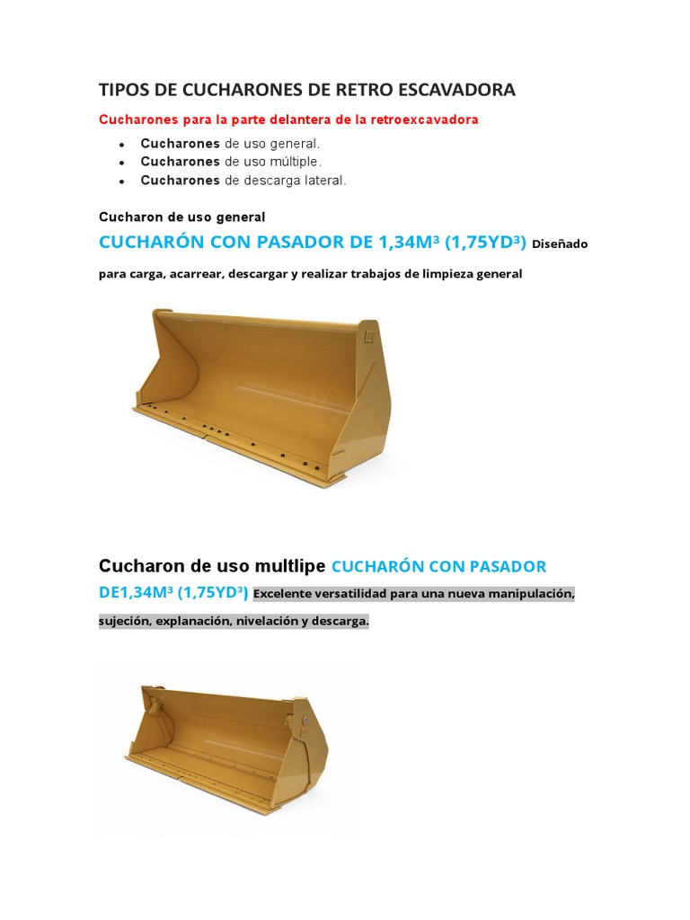 Tipos de Cucharones para Retroexcavadoras | PDF | Ciencia y matemáticas
