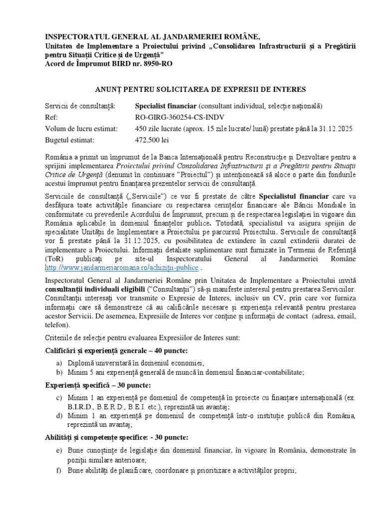 Solicitare Expresii de Interes - Specialist Financiar | PDF