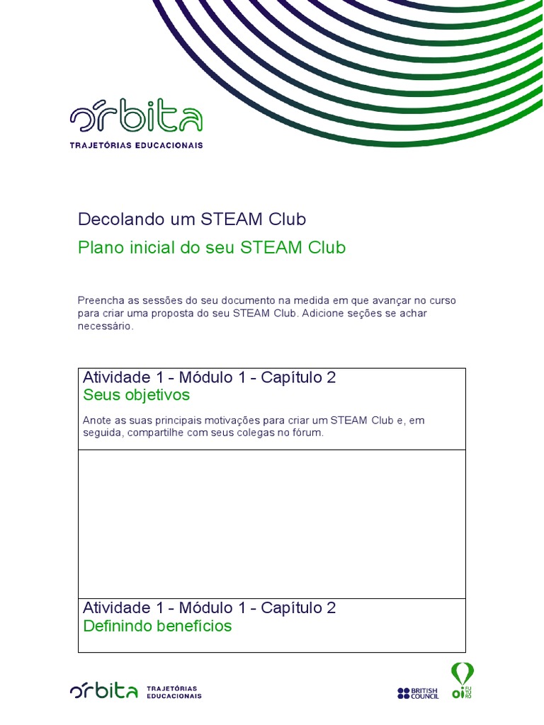 Plano inicial do seu STEAM Club | PDF