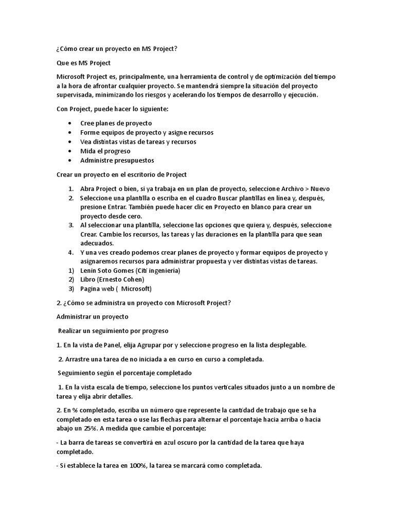 Cómo crear un proyecto en MS Project | PDF Cómo crear un proyecto en MS Project | PDF