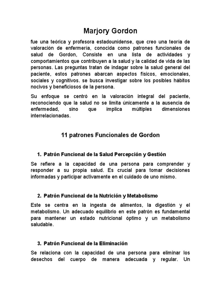 11 Patrones Funcionales de Gordon | PDF | Relaciones personales ...
