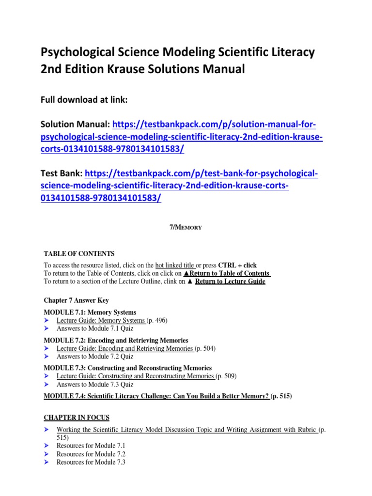 Psychological Science Modeling Scientific Literacy 2nd Edition Krause ...