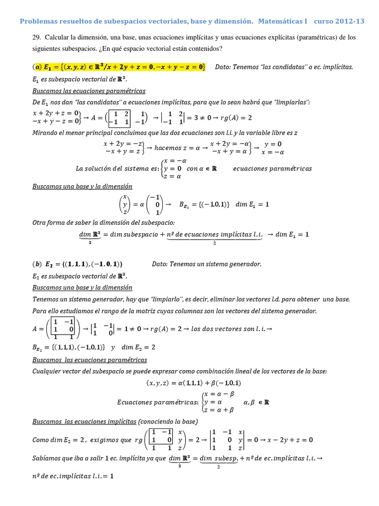Más Problemas Resueltos De Espacios Vectoriales Pdf Espacio