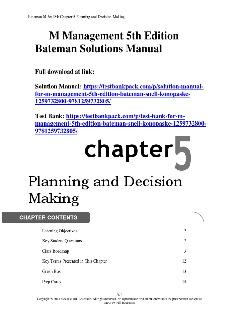 M Management 5th Edition Bateman Solutions Manual Download | PDF