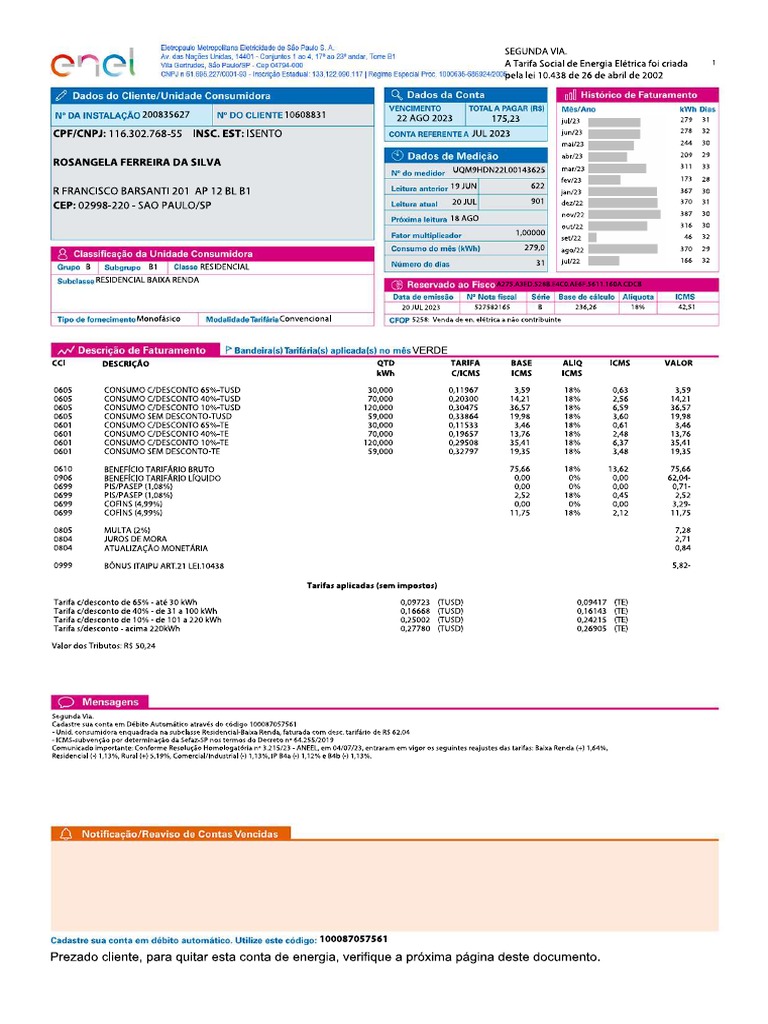 Comprovante Residencia ENEL Julho | PDF