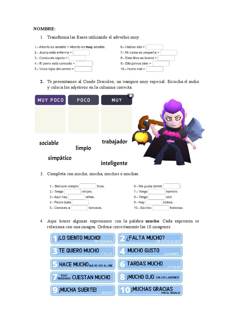 EJERCICIOS MUY Y MUCHO (Imprimir) | PDF