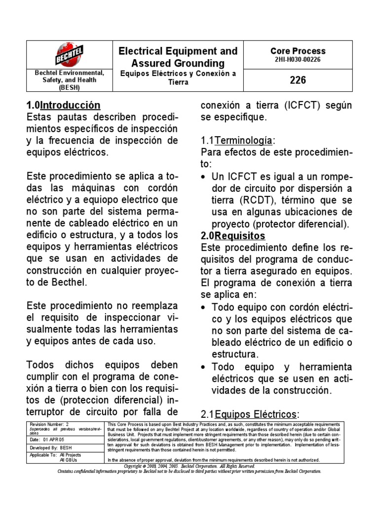 CP-226_Equipos Electricos y Aseguramiento de Conexion a Tierra | PDF