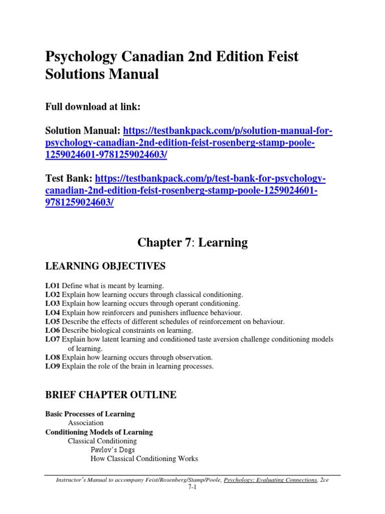 Psychology Canadian 2nd Edition Feist Solutions Manual 1 | PDF ...