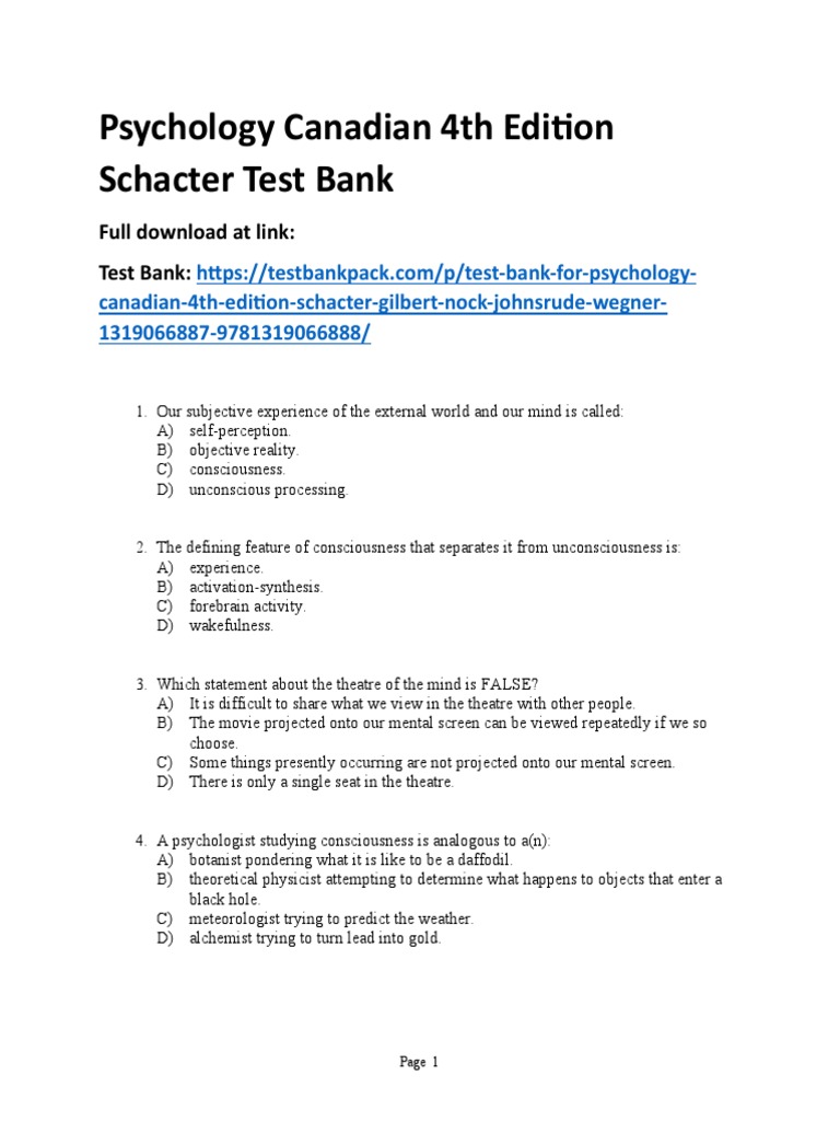 Psychology Canadian 4th Edition Schacter Test Bank 1 | PDF | Sleep ...