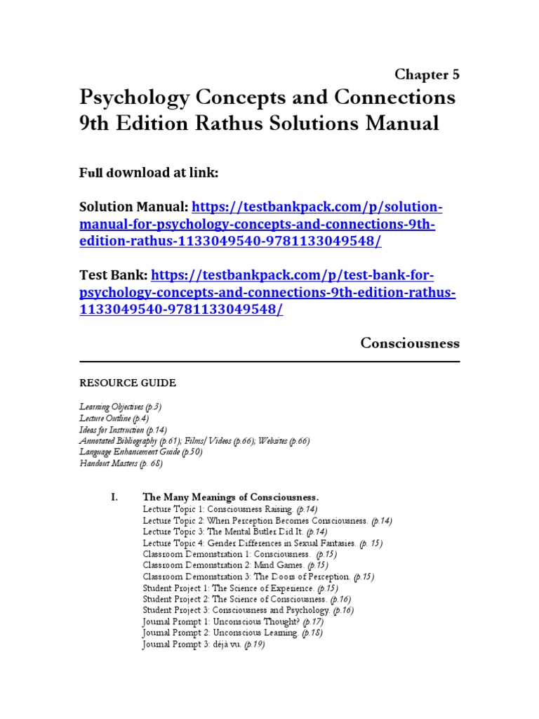 Psychology Concepts and Connections 9th Edition Rathus Solutions Manual ...