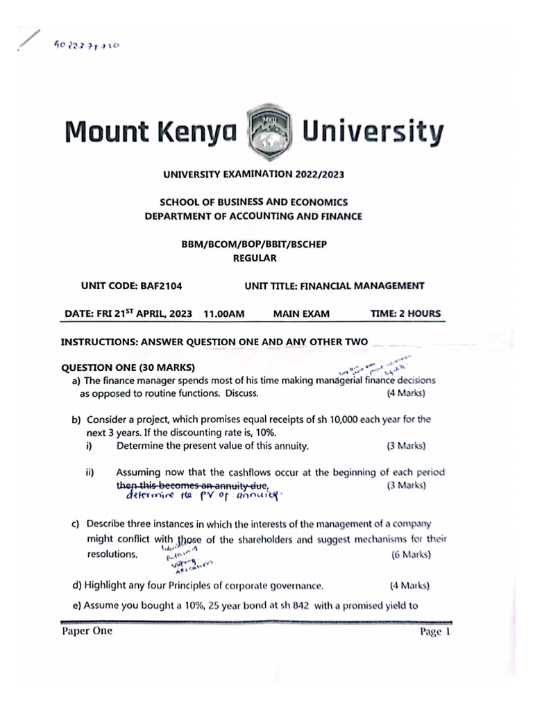 Financial Management Past Papers | PDF