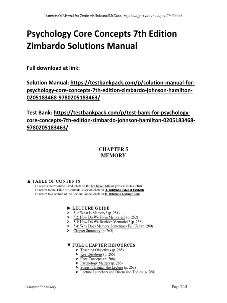 Psychology Core Concepts 7th Edition Zimbardo Solutions Manual 1 | PDF
