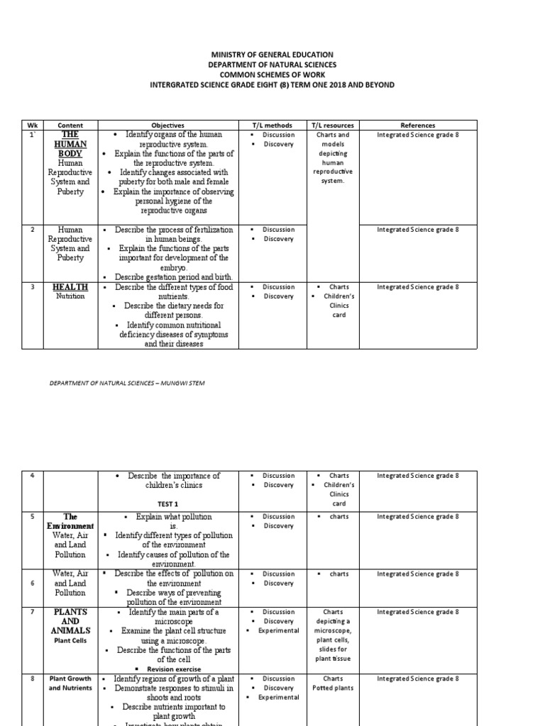 Grade 8 Integrated Science Schemes | PDF