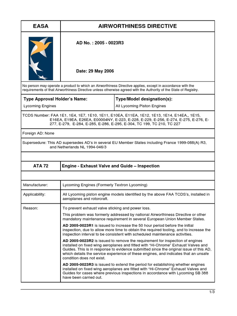 Easa Ad 2005 0023 Rev 3 Pdf Aviation