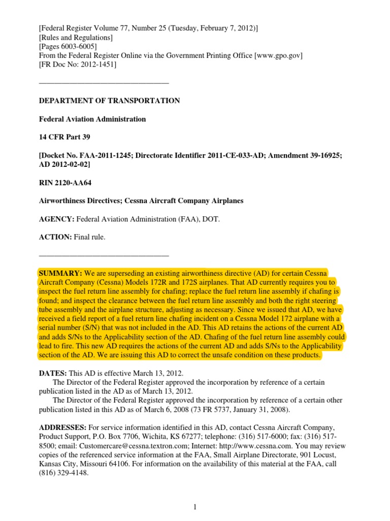 FAA AD 2012-02-02 (Rev. 0) | PDF