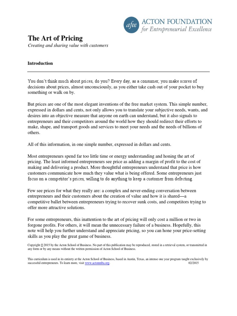 Art of Pricing, The.1docx | PDF | Pricing | Prices