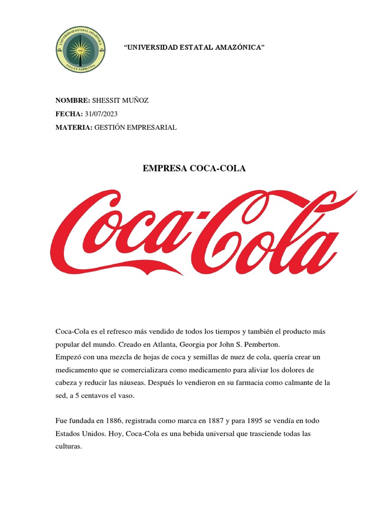 Plan Estrategico de COCA-COLA | PDF | La compañia de coca Cola | Business