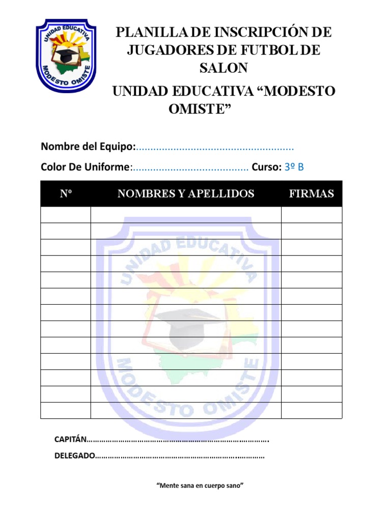 Planilla de Inscripcion de Jugadores de Futbol de Salon | PDF