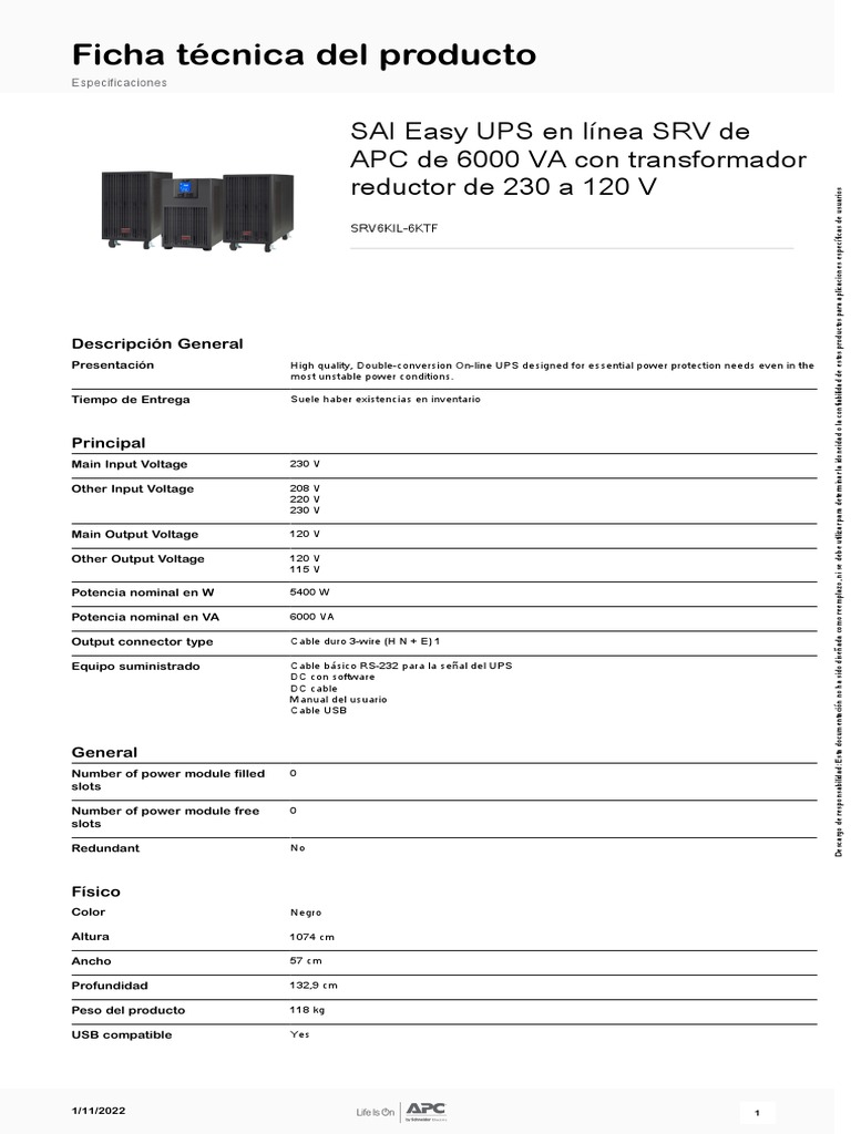 Easy UPS On-Line - SRV6KIL-6KTF | PDF