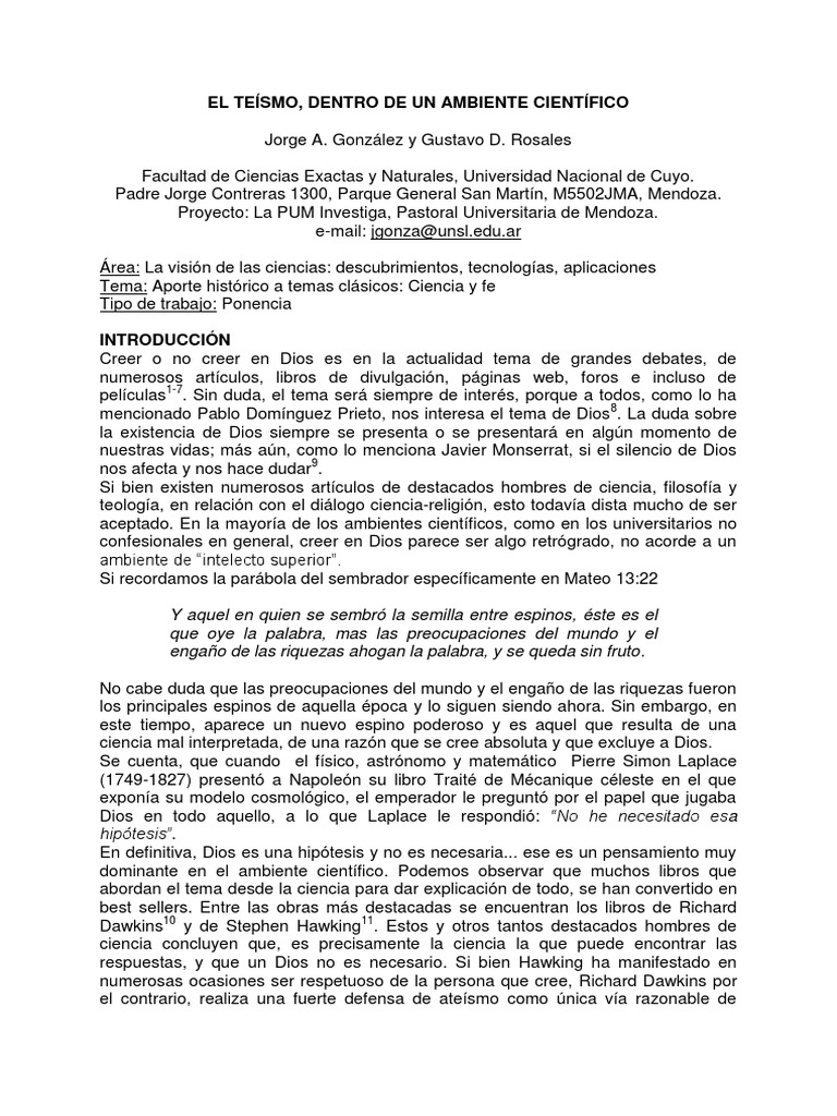 El Teismo Dentro de Un Ambiente Científico. | PDF