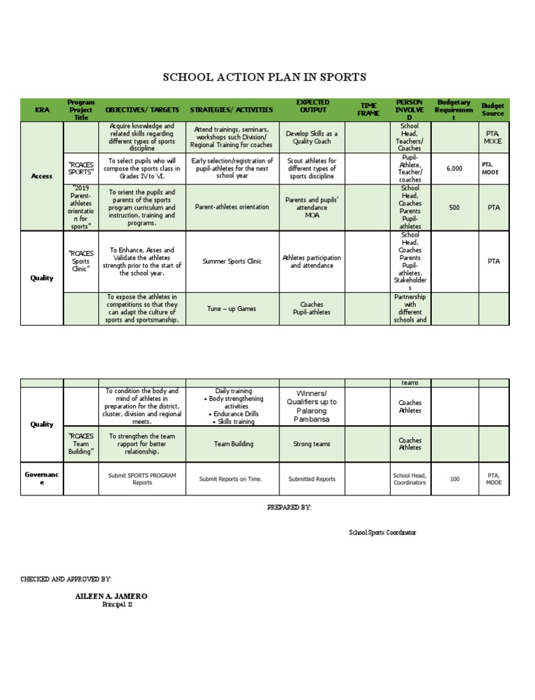 Sports Action Plan | PDF