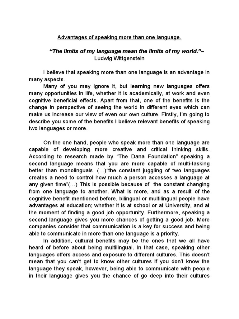 Essay - Speaking More Than One Language | PDF | Multilingualism ...