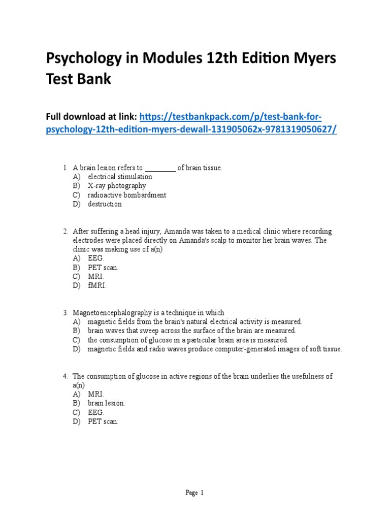 Psychology Test Bank Overview | PDF | Amygdala | Brain
