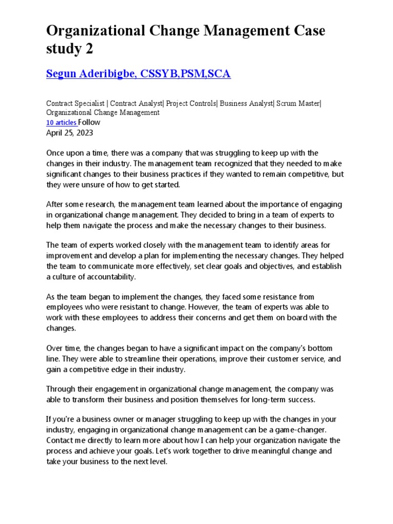 Organizational Change Management Case Study 2 | PDF