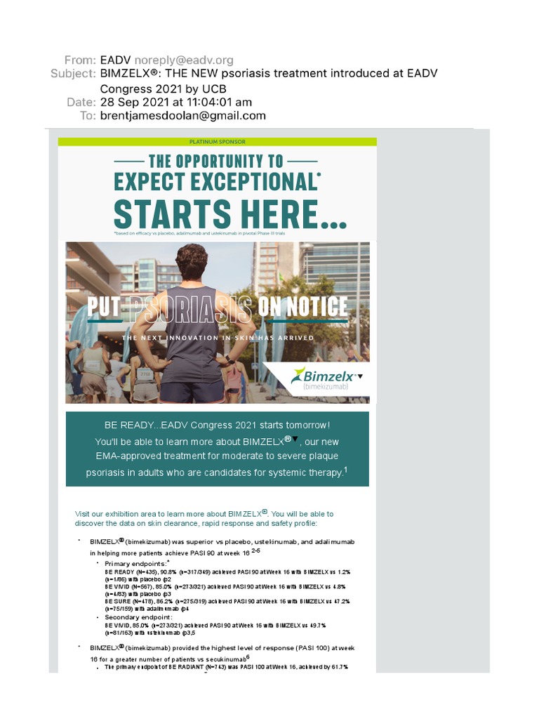 BIMZELX® THE NEW Psoriasis Treatment Introduced at EADV Congress 2021 by UCB | PDF