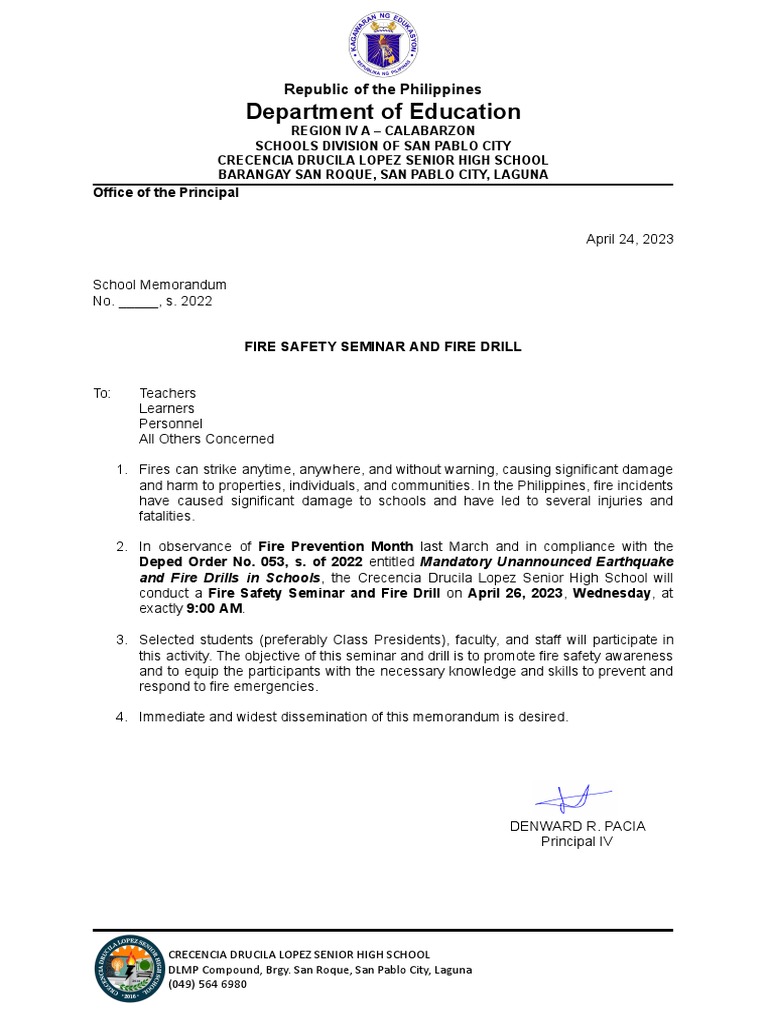 Fire Safety Seminar-Memo 2023 | PDF