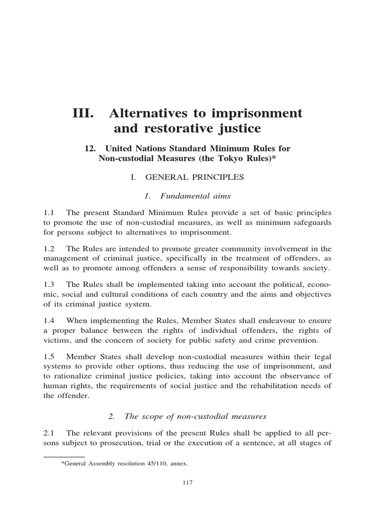 UN Standard Minimum Rules For Non-Custodial Measures Tokyo Rules | PDF