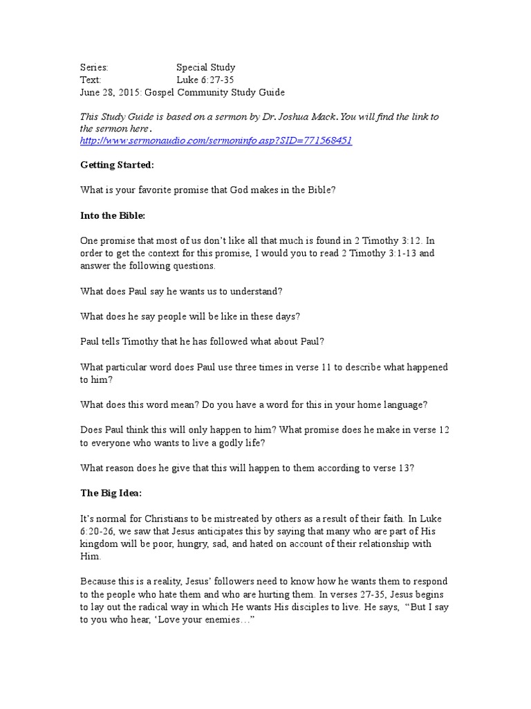 Luke 6-27-35 Small Group Study Guide | PDF