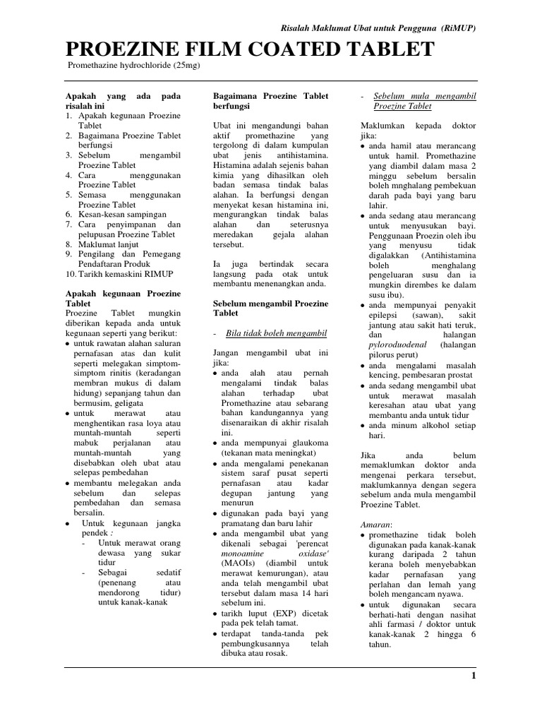 Proezine Film Coated Tablet Promethazine Hydrochloride CCM ...