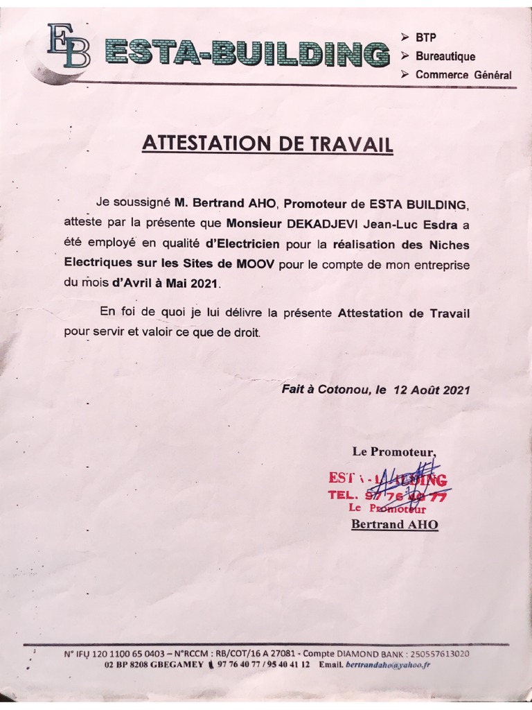 Attestation de Travail | PDF