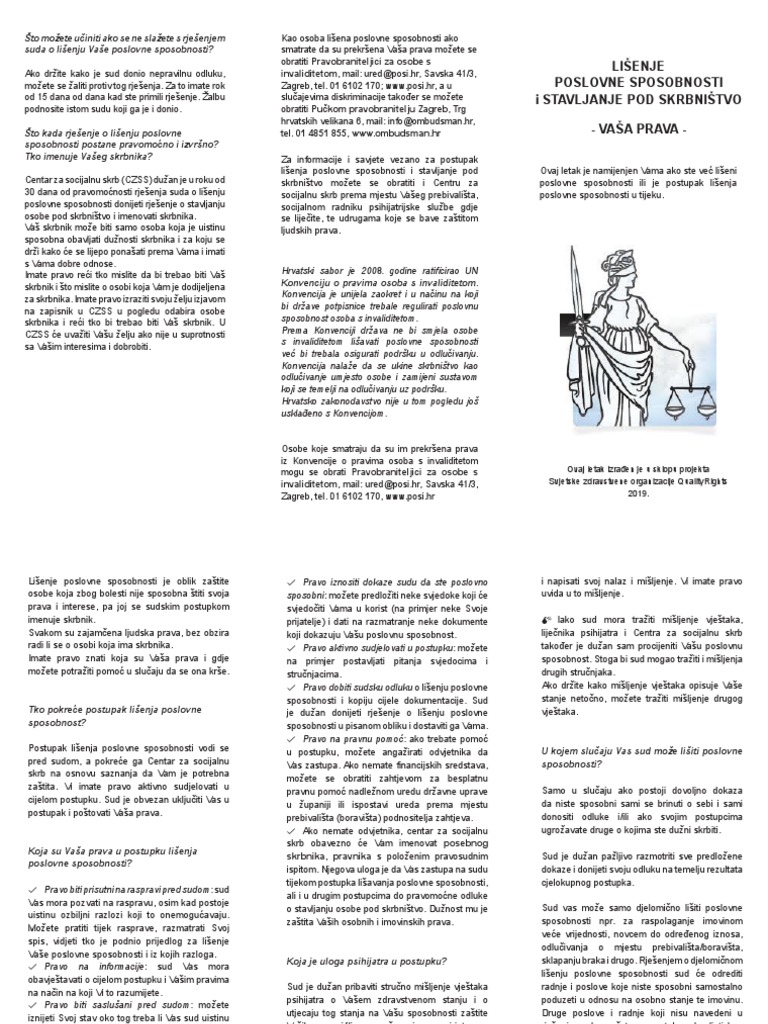 Letak 1 Lišenje Poslovne Sposobnosti Novo | PDF