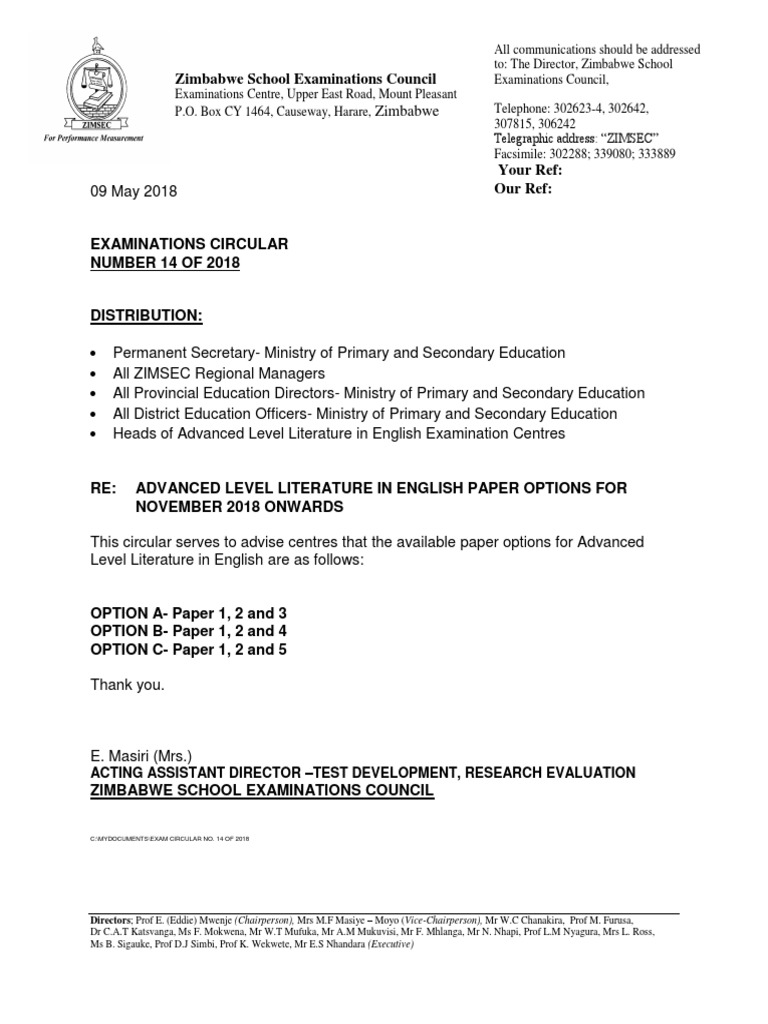 6039 Exam Circular No. 14 of 2018 | PDF
