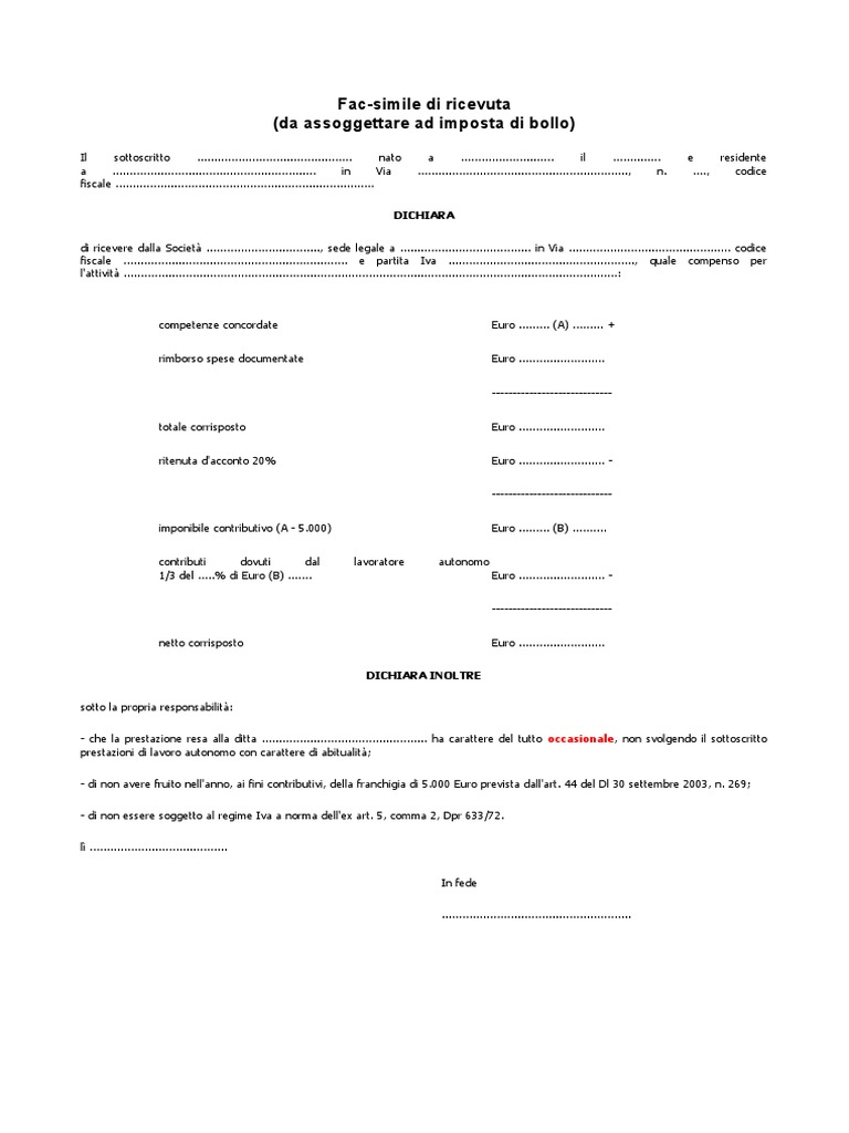 Fac Simile Compenso Occasionale | PDF